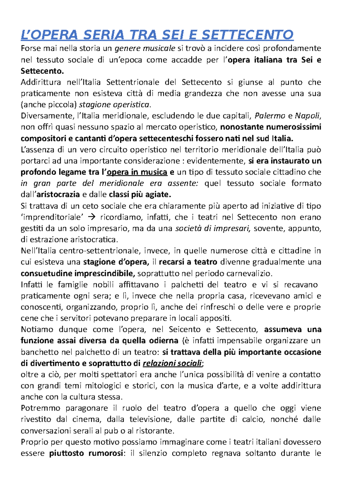 Opera Seria - L’OPERA SERIA TRA SEI E SETTECENTO Forse mai nella storia ...