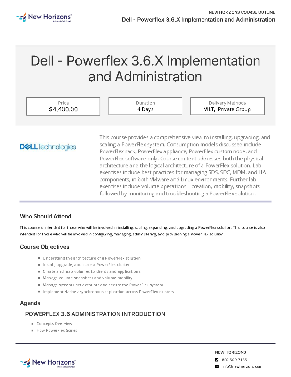 NEW HORIZONS: Dell PowerFlex 3.6.X Implementation & Admin Course Outline - Studocu