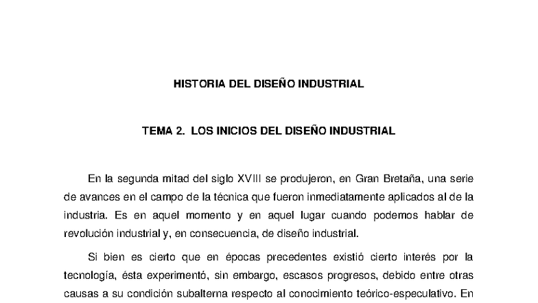 HIST 101: TEMA 2 - Inicios del Diseño Industrial y Revolución - Studocu