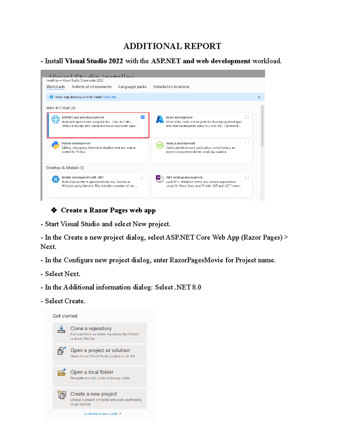 Report - ADDITIONAL REPORT Install Visual Studio 2022 with the ASP and ...