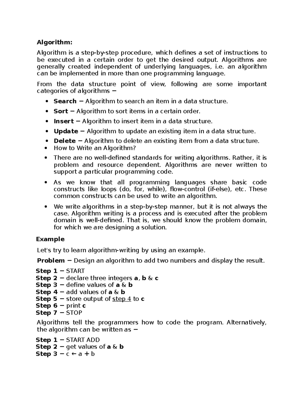 Unit-1 - lecture notes - Algorithm: Algorithm is a step-by-step ...