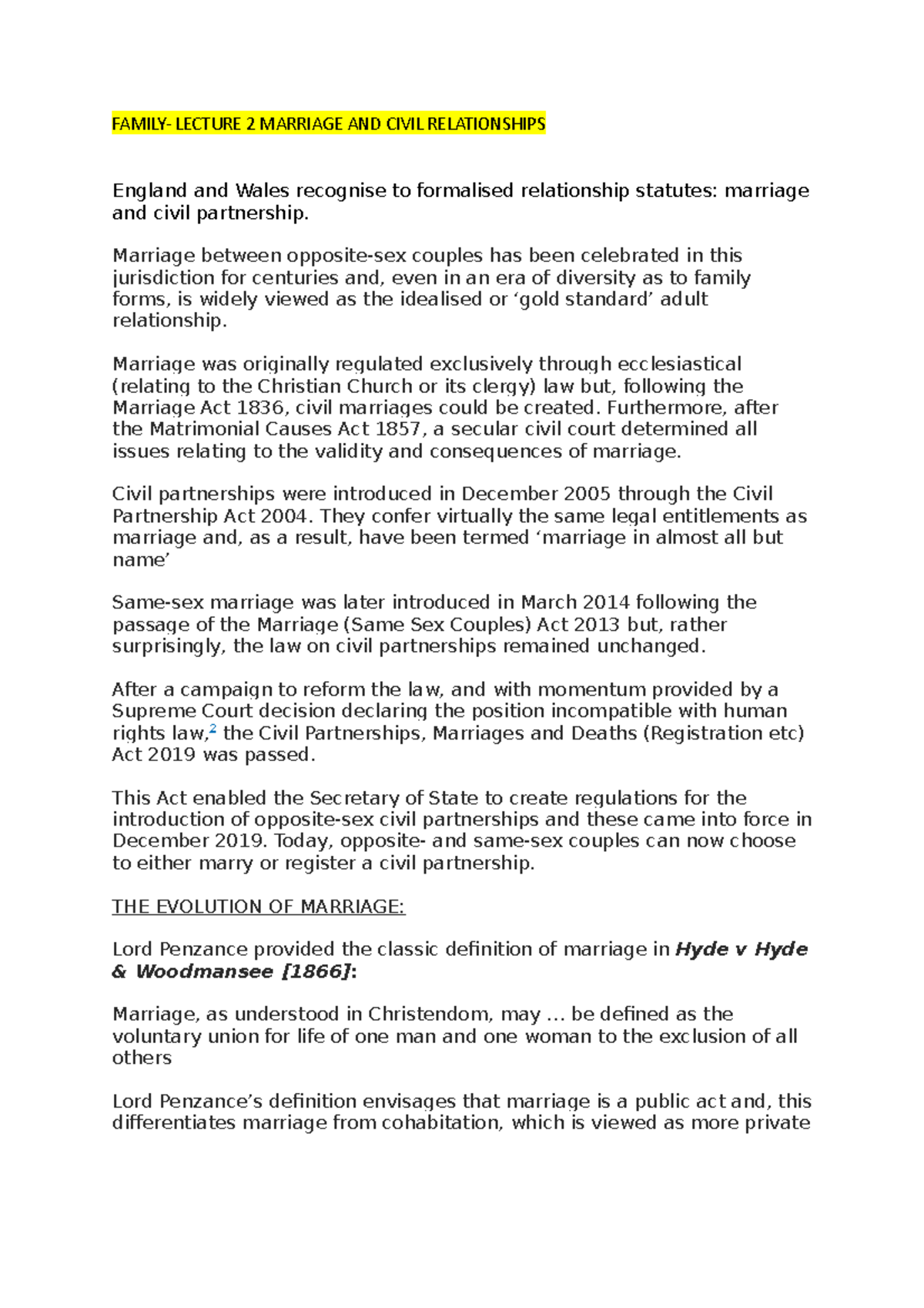 L2 - Marriage and Civil Partnerships: Legal Overview and Evolution ...