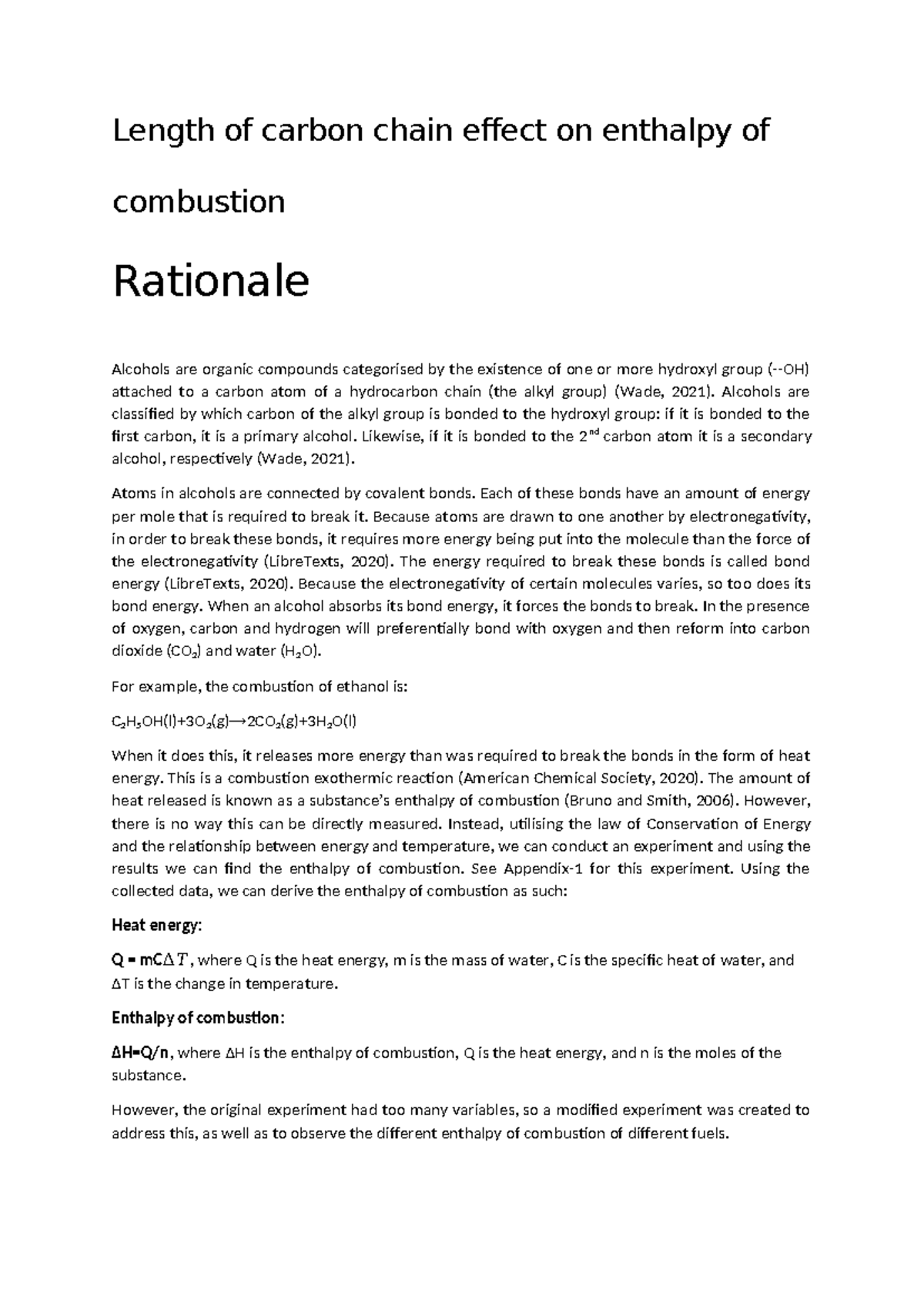 Chemistry Exemplar: Effect of Carbon Chain Length on Enthalpy of Combustion - Studocu