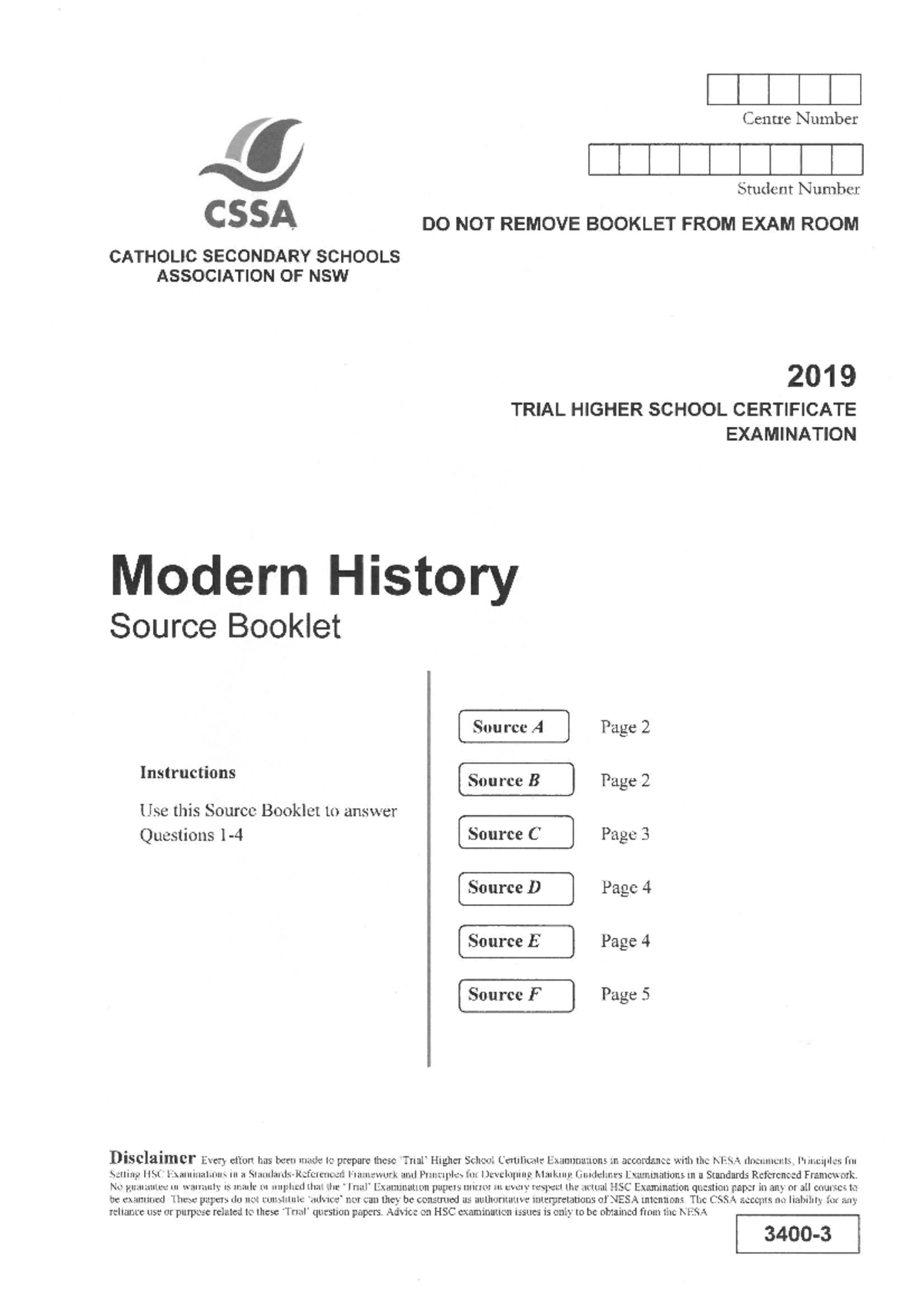 2019 MH Catholic Trial HSC Examination Source Booklet - Studocu