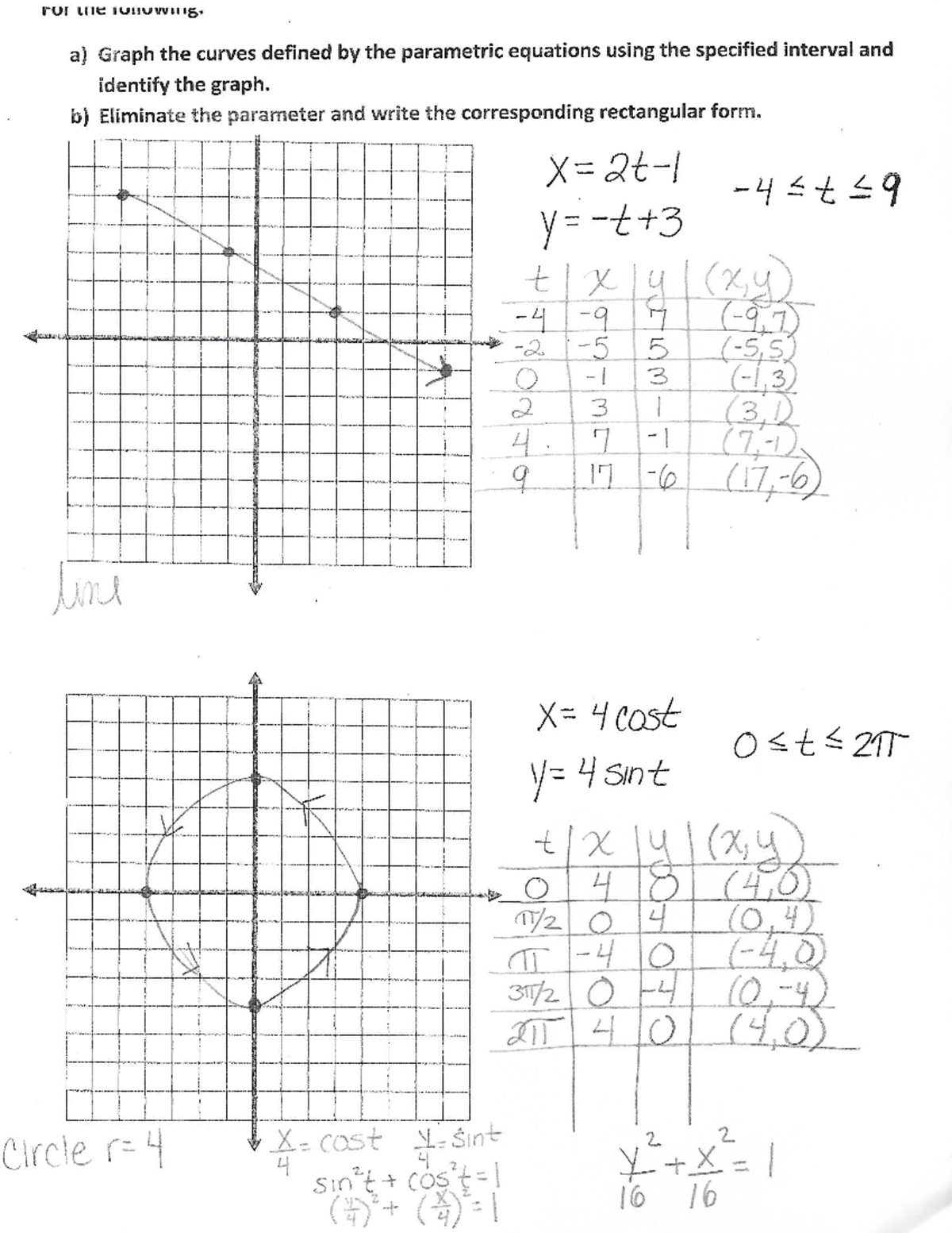 Parametric Equations Classwork Solutions (MATH 101) - Studocu
