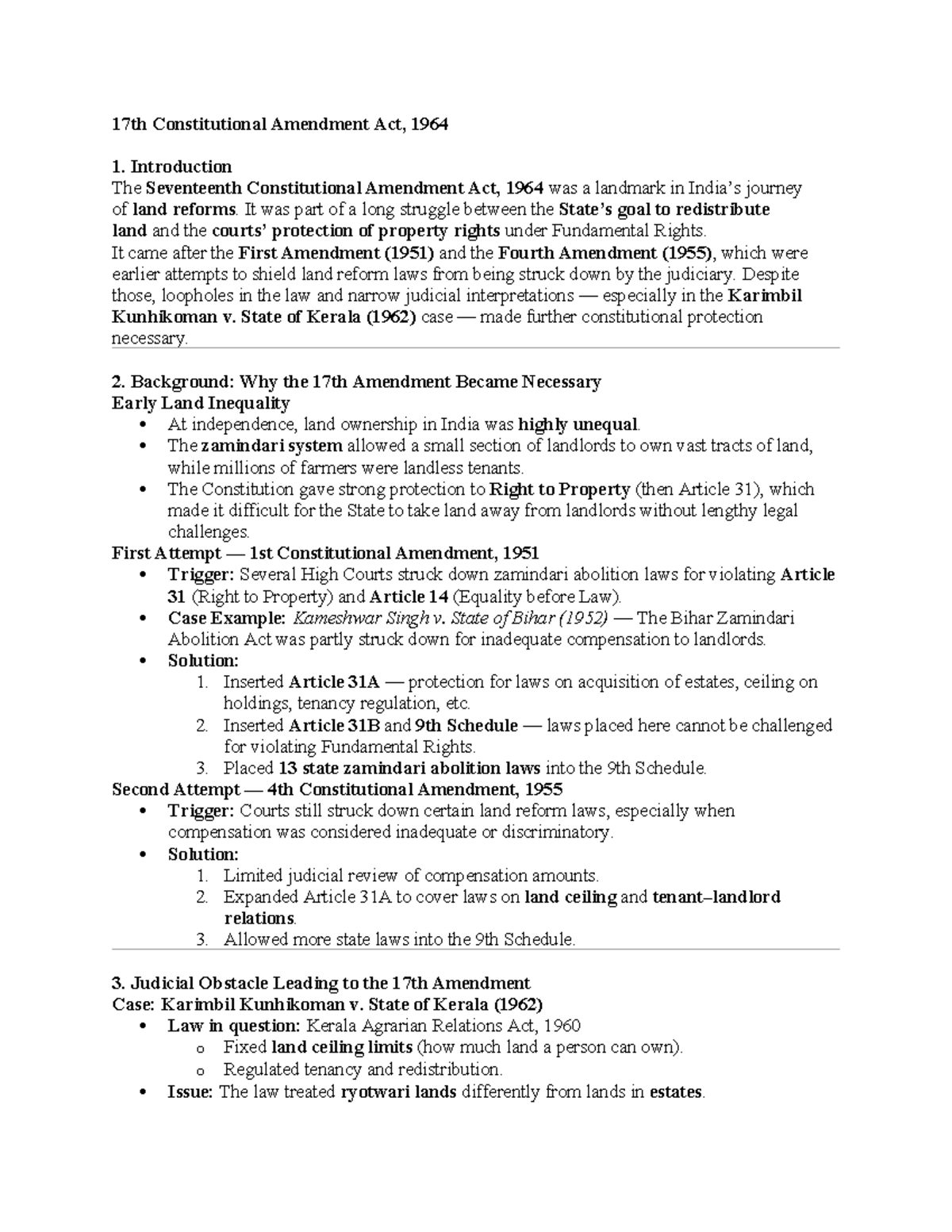 17th Constitutional Amendment Act, 1964: Key Provisions & Impact - Studocu
