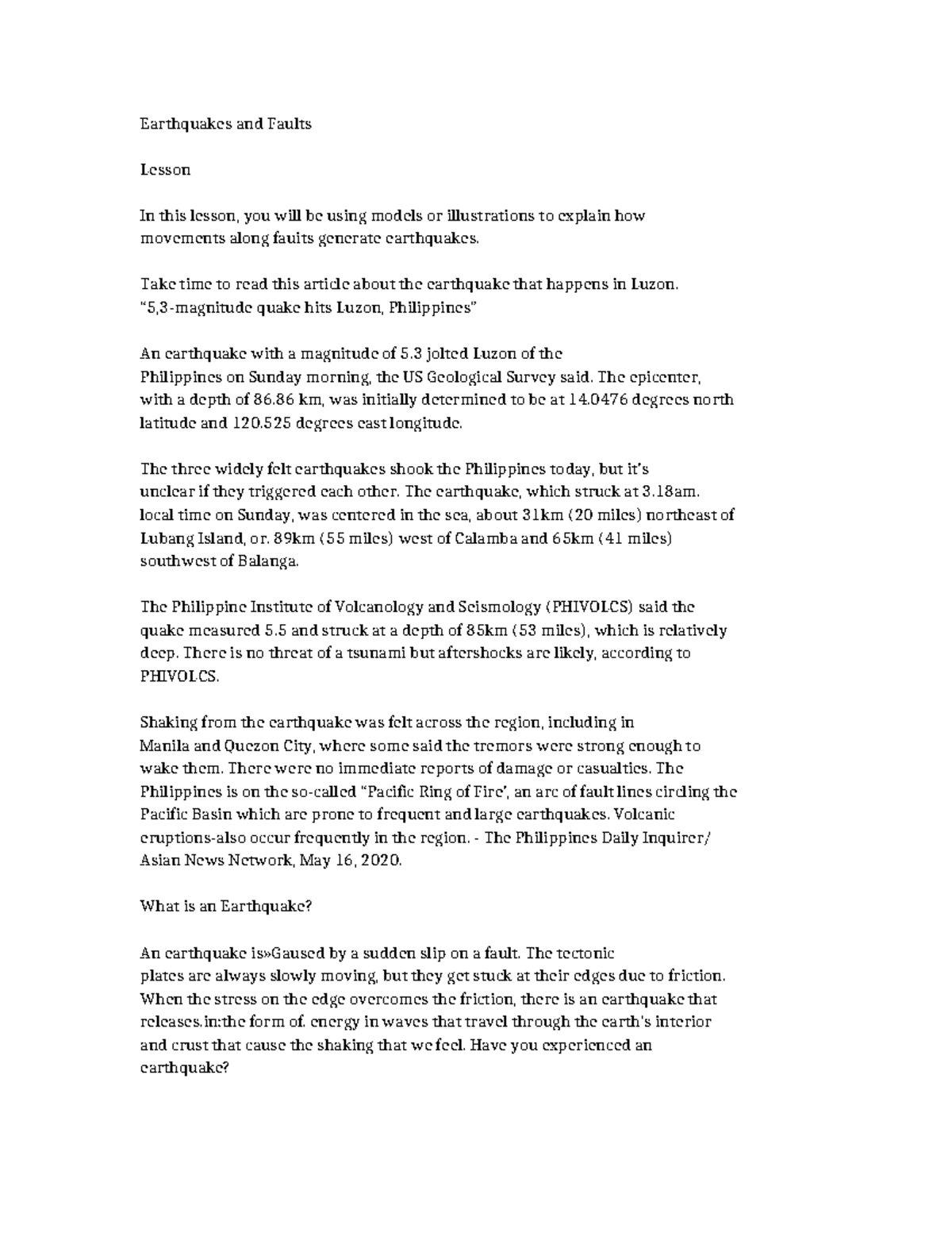 Earthquakes and Faults Lesson: Understanding Seismic Activity and ...