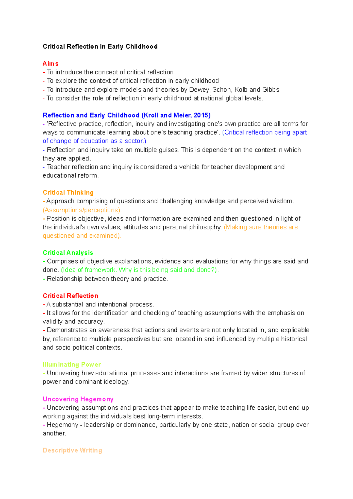 Critical Reflection in Early Childhood - Reflection and Early Childhood ...
