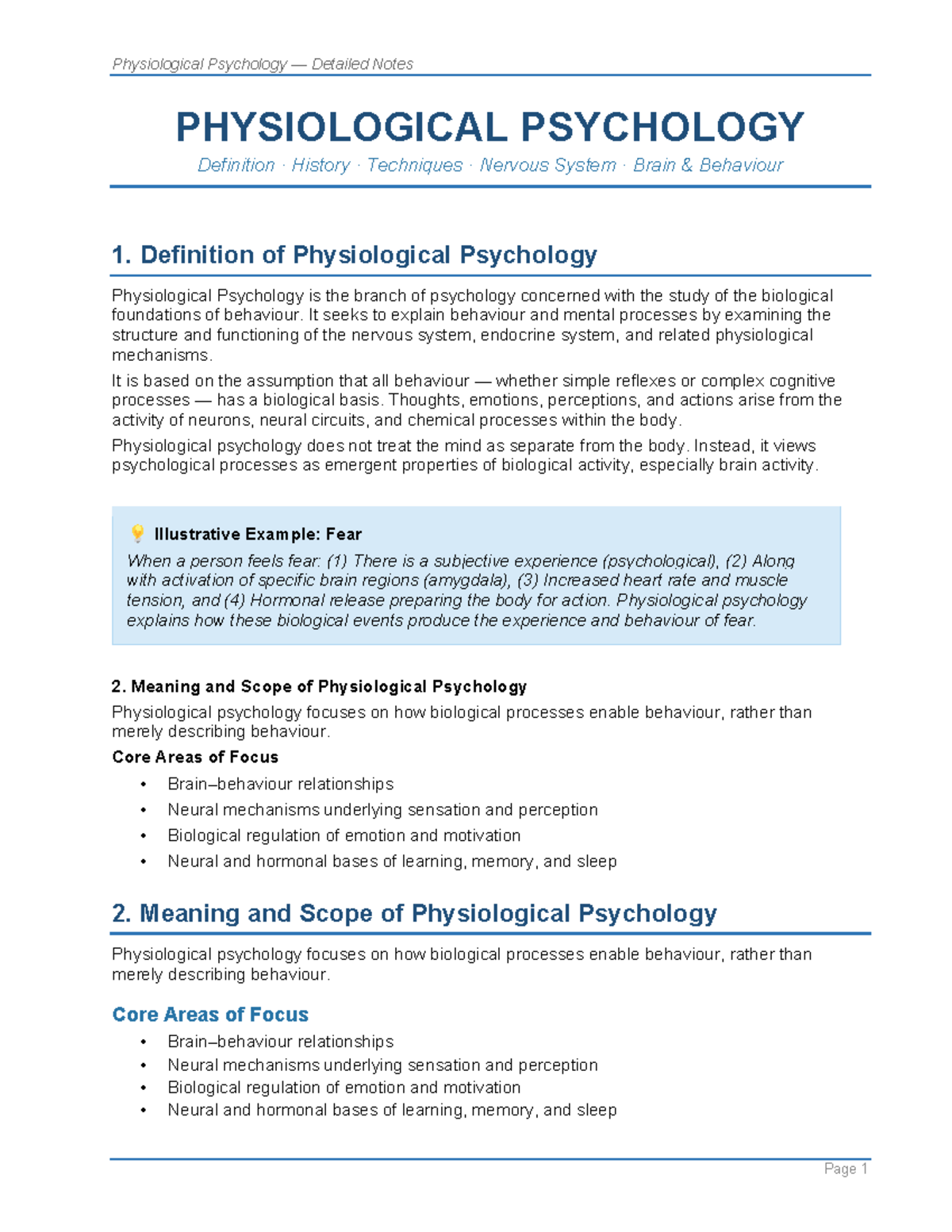 Mod 1 Physio Psych - Detailed Notes on Physiological Psychology - Studocu