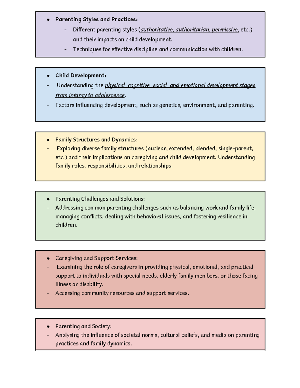 CAFS - Parenting & Caring: Styles, Development & Challenges Notes - Studocu