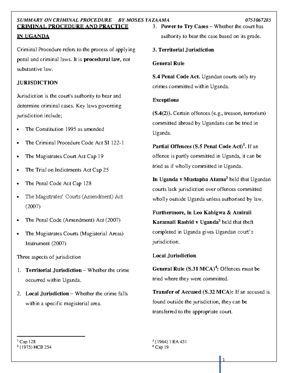 SUMMARY OF CRIMINAL PROCEDURE IN UGANDA (0751067285) - Studocu