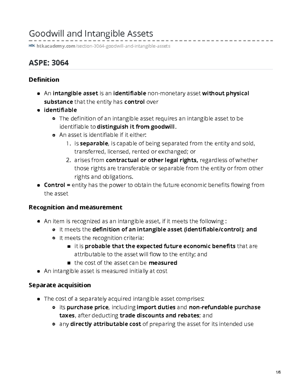 FR-Goodwill and Intangible Assets ASPE 3064 Lecture Notes - Studocu