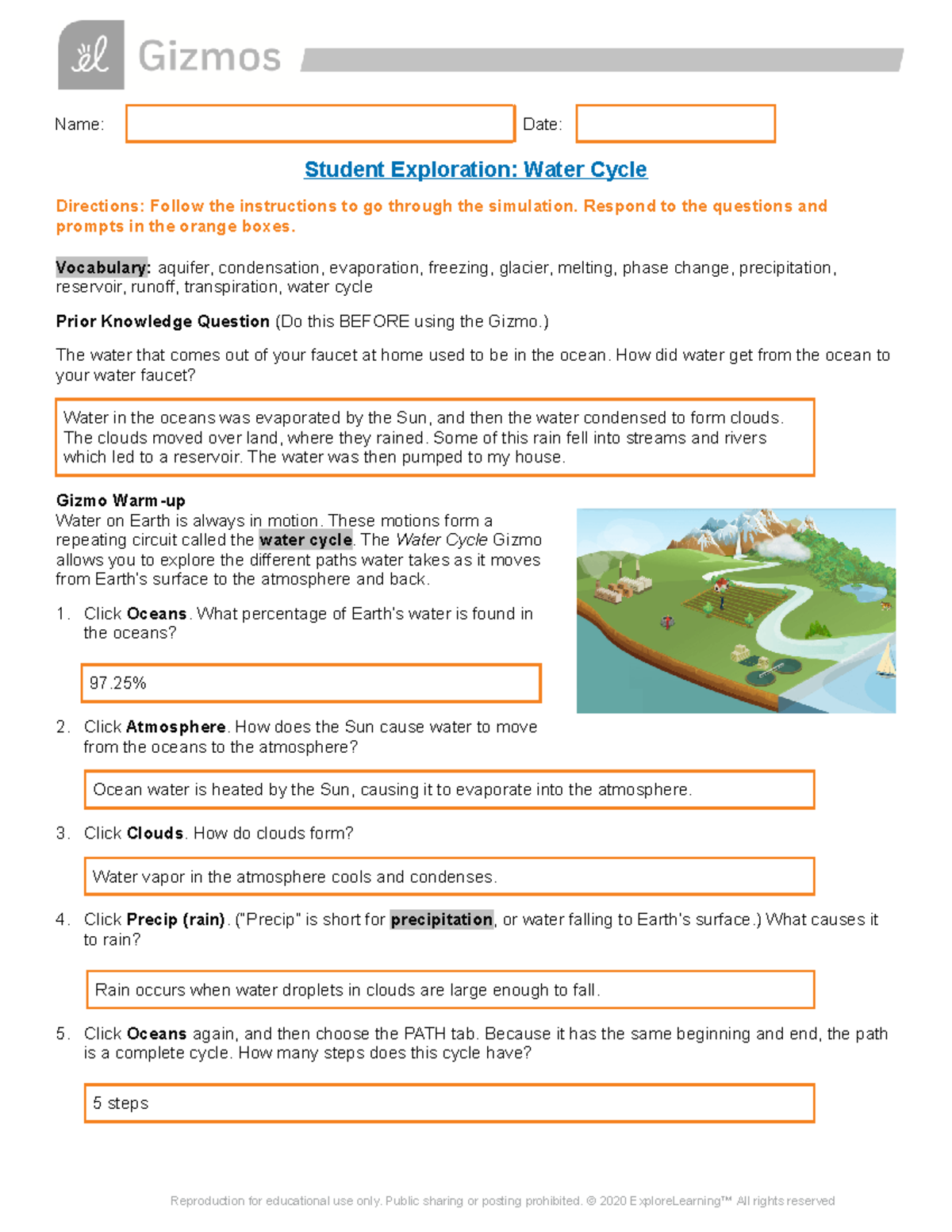 Lavonna Nelson - Gizmos water cycle - Name: Date: Student Exploration ...