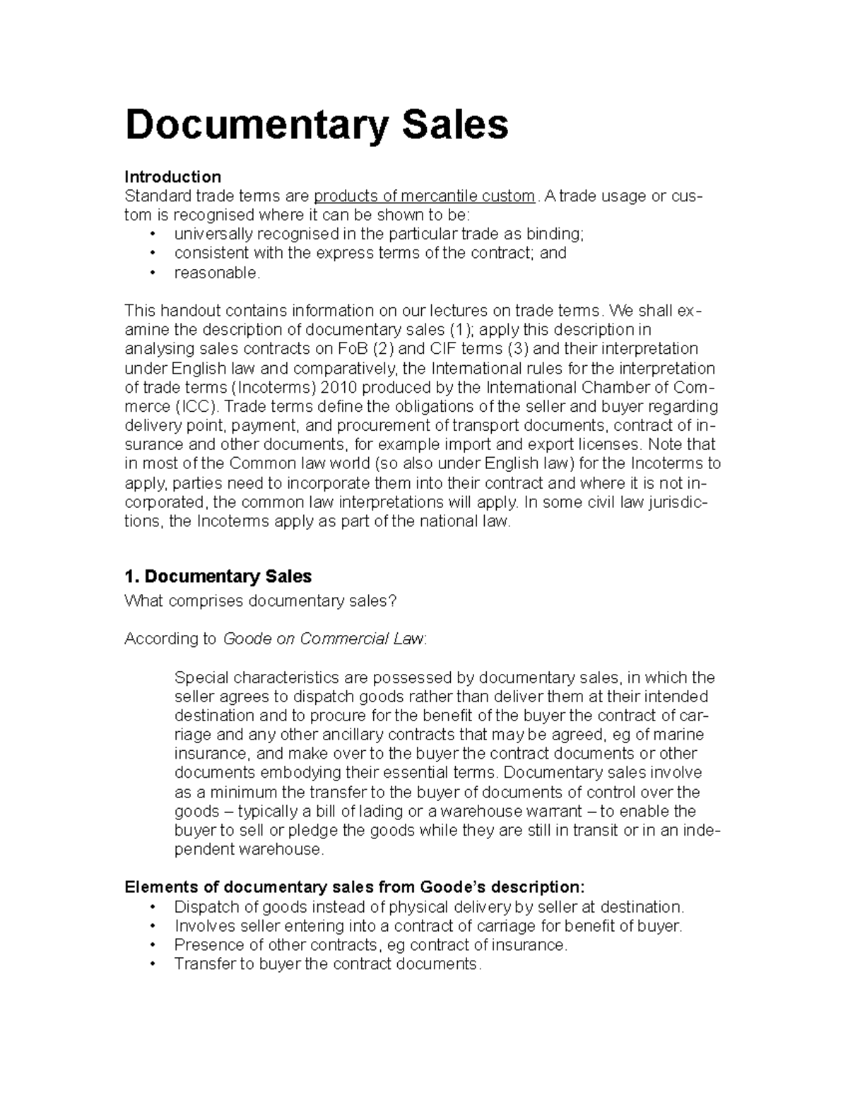 Understanding Documentary Sales in Trade Terms (Course Code: LLM100 ...