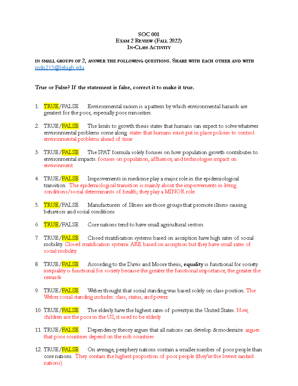 Exam 2 Review - Names: Neave Murray and Francesca Wolk SOC 001 EXAM 2 ...