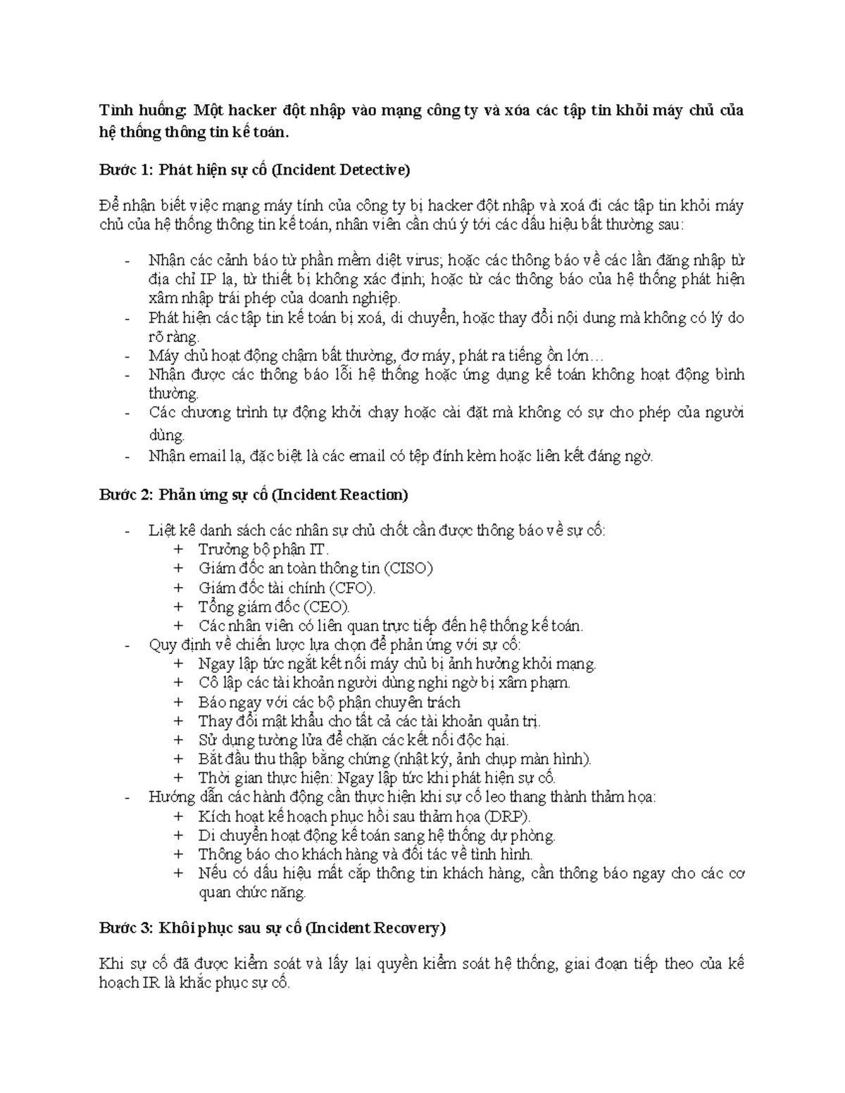 Nhóm 3 Assignment C5 - IRP Incident Response & Recovery Guide - Studocu