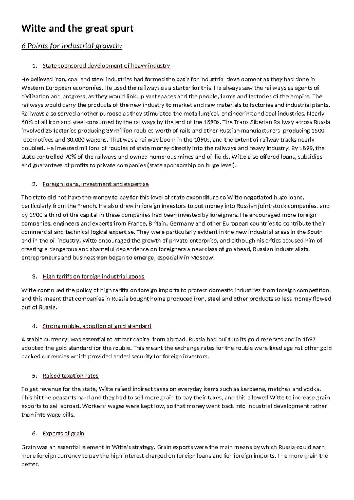 Witte and the Great Spurt: Key Points on Russian Industrial Growth ...