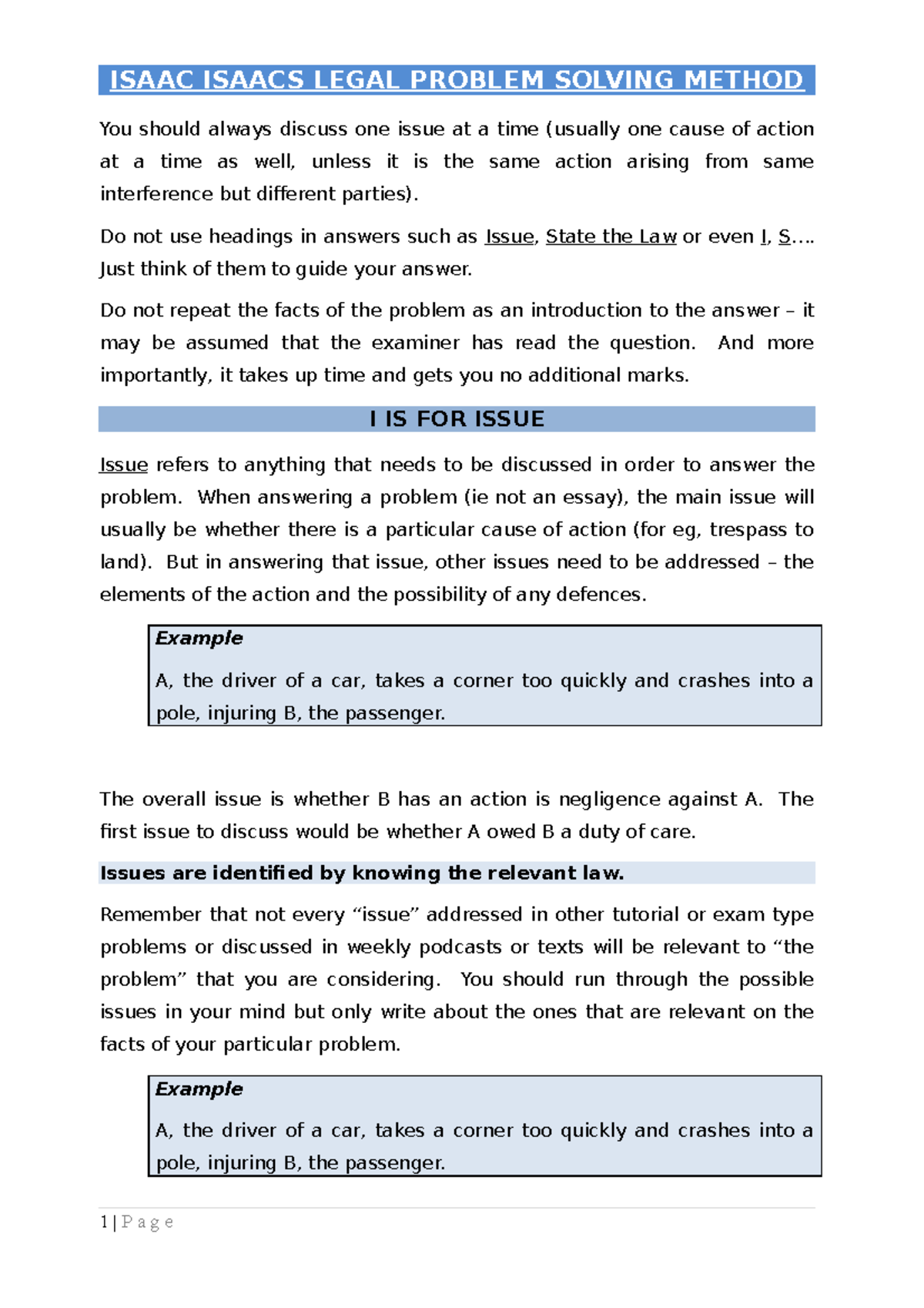 ISAAC ISAACS LEGAL PROBLEM SOLVING METHOD: A Comprehensive Guide - Studocu