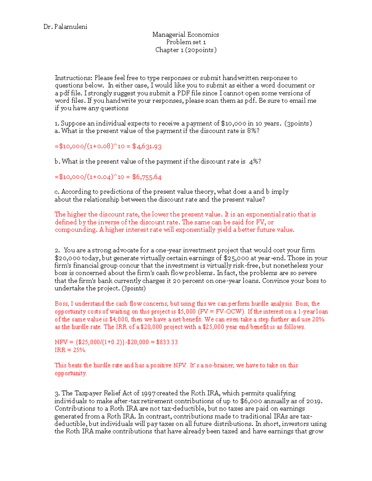 Econ 641 Problem Set 1: Managerial Economics by Dr. Palamuleni - Studocu