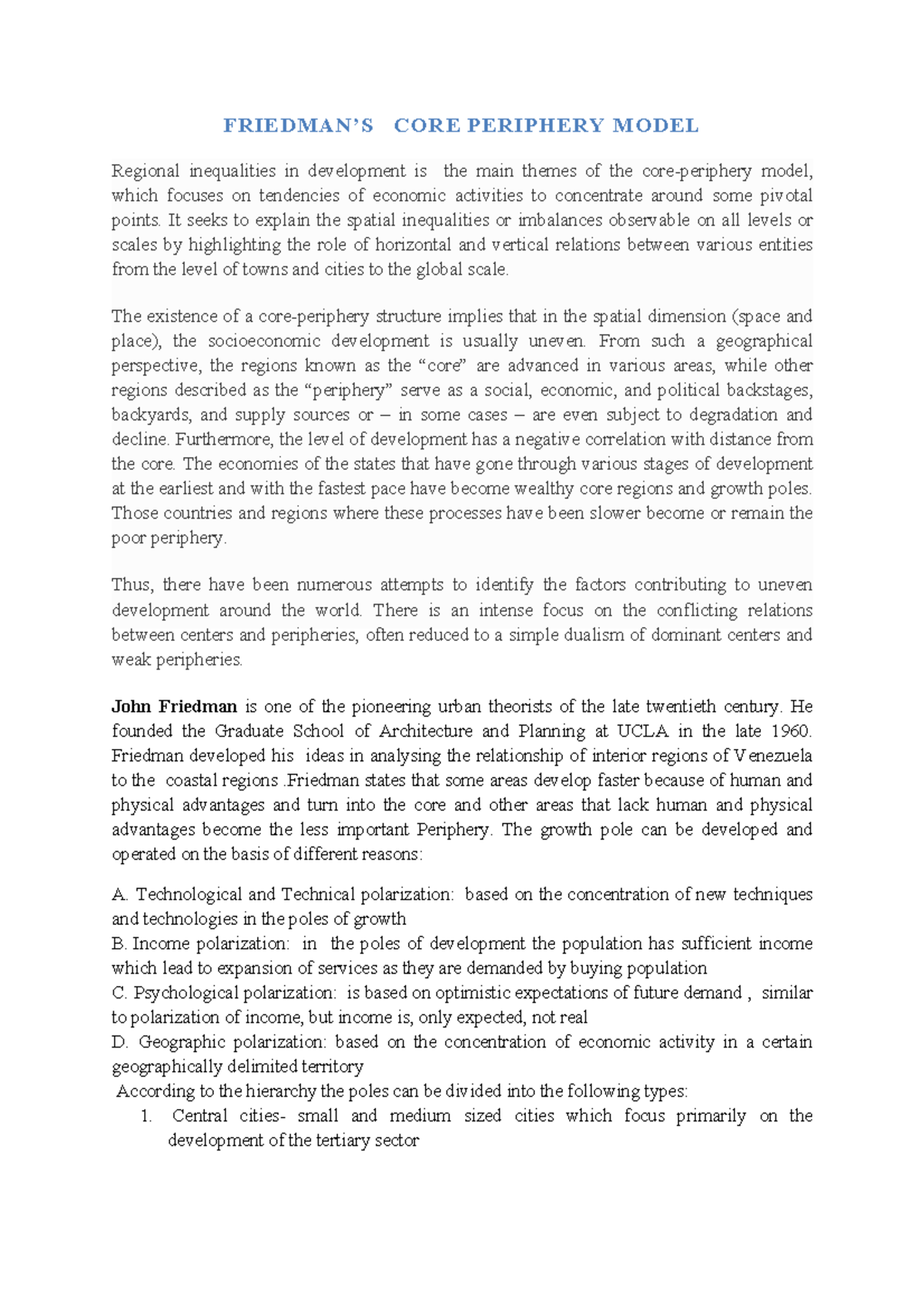 Core-peri(friedmann) - FRIEDMAN’S CORE PERIPHERY MODEL Regional ...