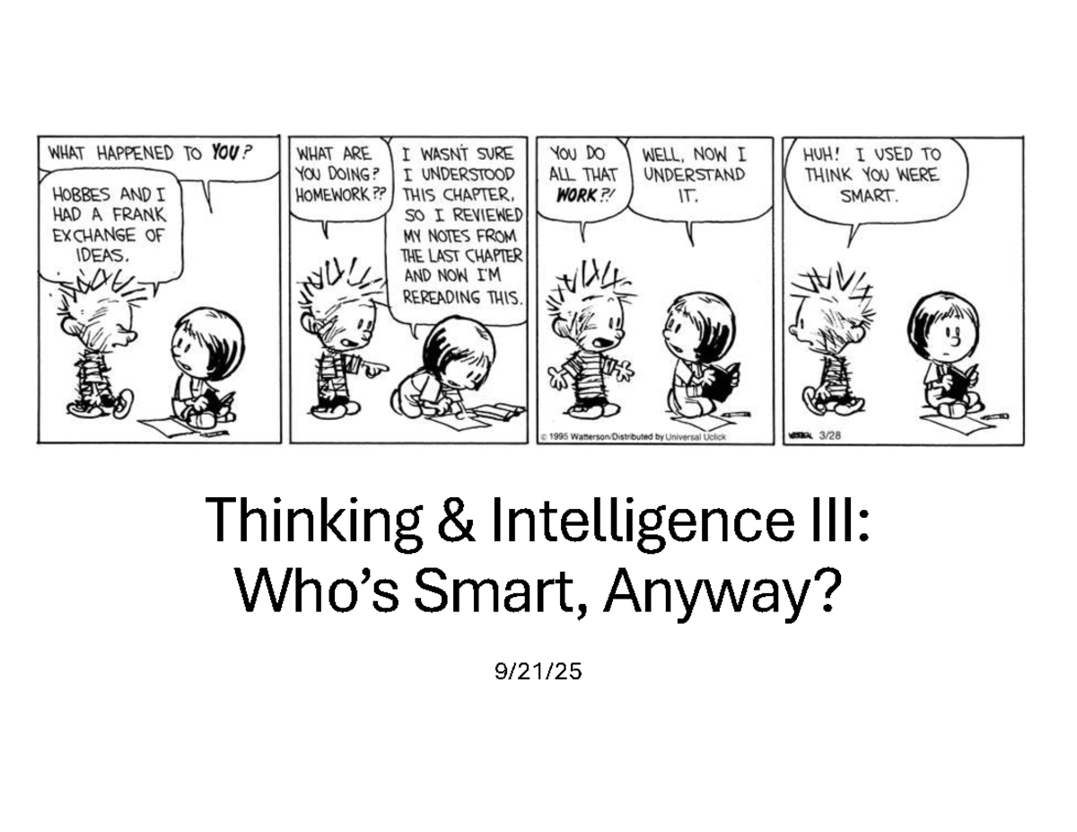Thinking & Intelligence III: Sources, Measurements, and Norms (OEF 7 ...