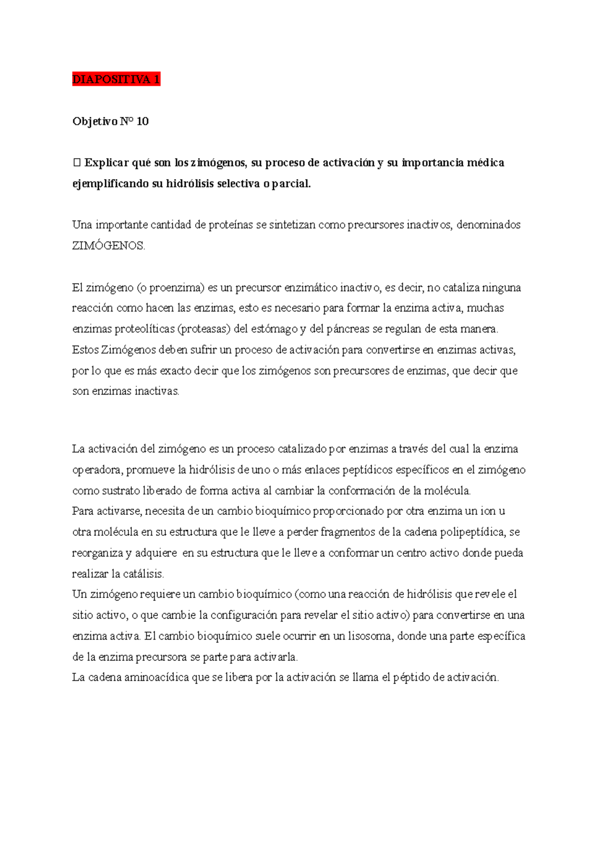 Objetivo 10: Zimógenos, su Activación y Relevancia Médica en Bioquímica ...