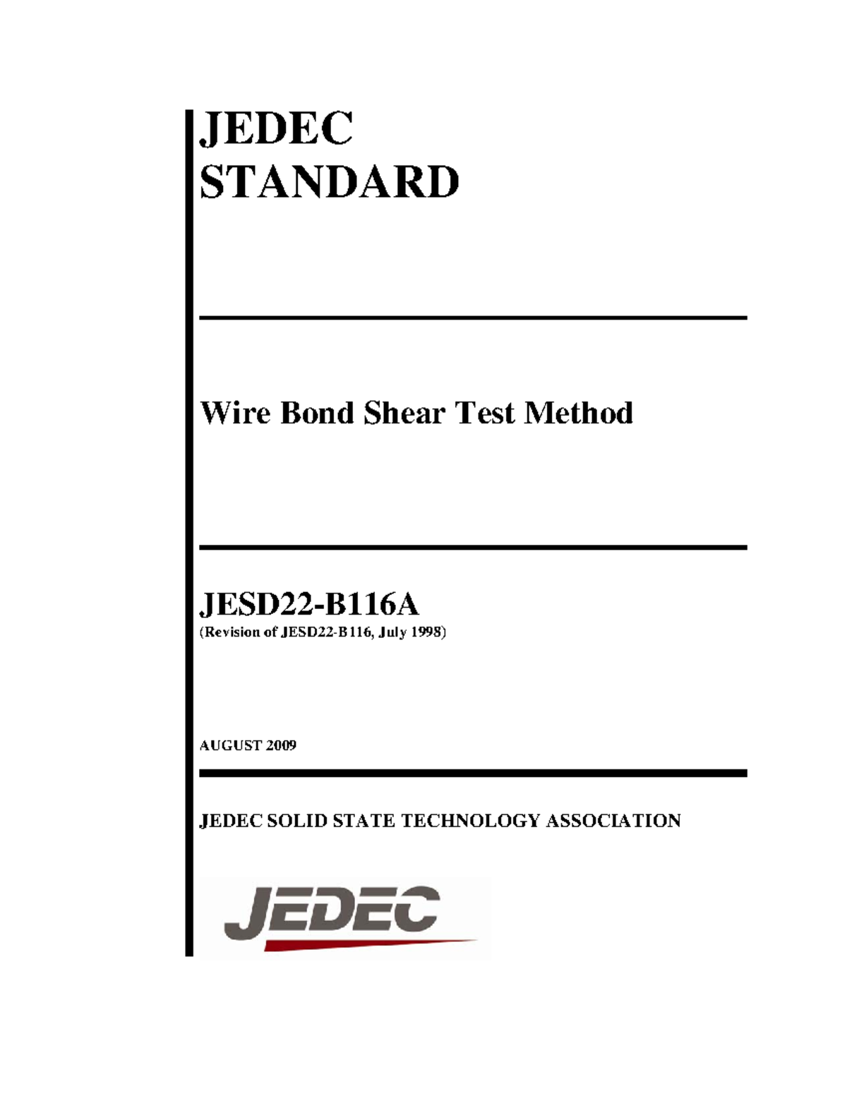 JESD22-B116A - Wire Bond Shear Test Method Standard Review - Studocu