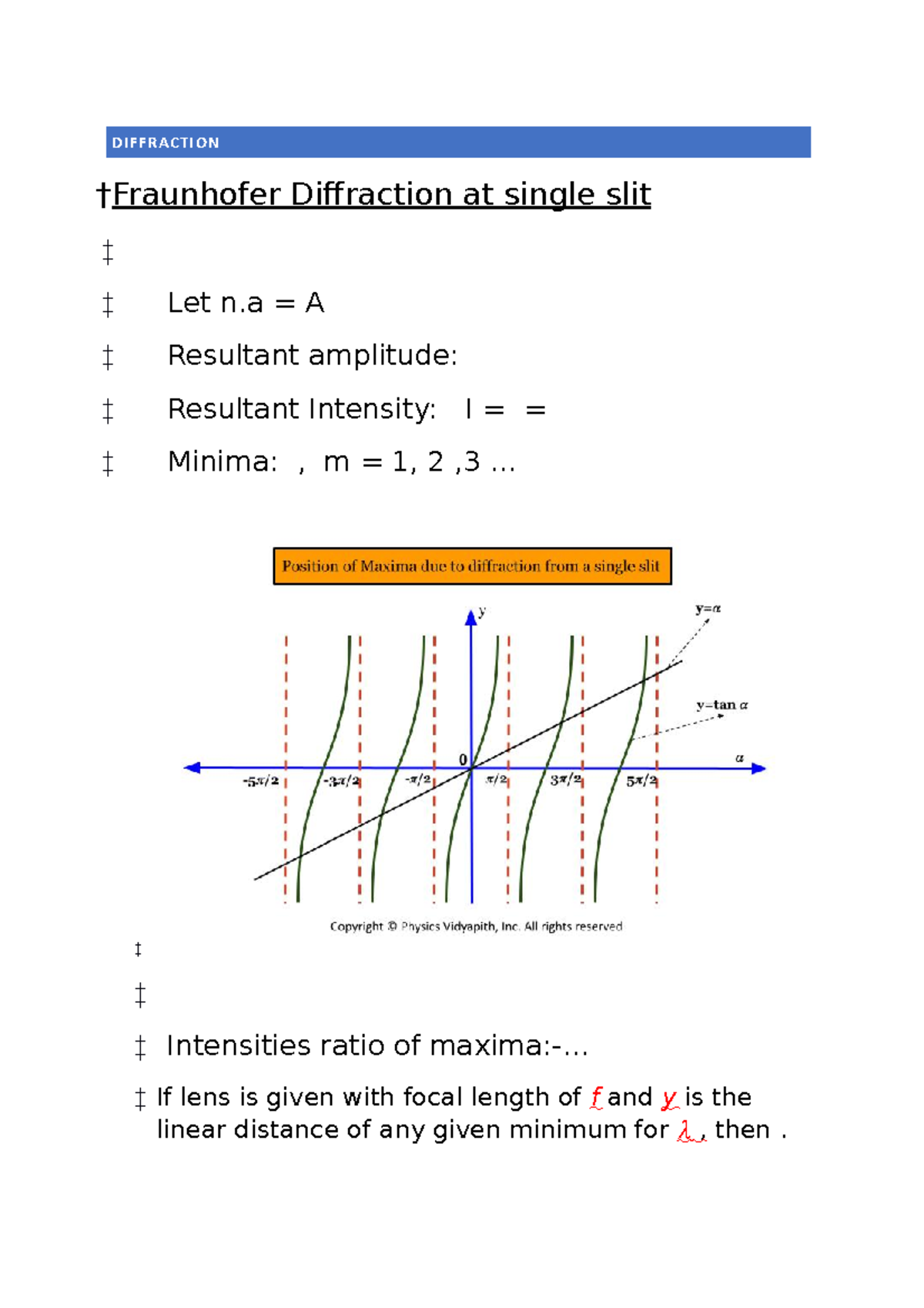 Diffraction - Formula sheet - ####### DIFFRACTION †Fraunhofer ...