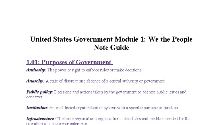 United States Government Module 1: We the People Study Notes and Prep ...