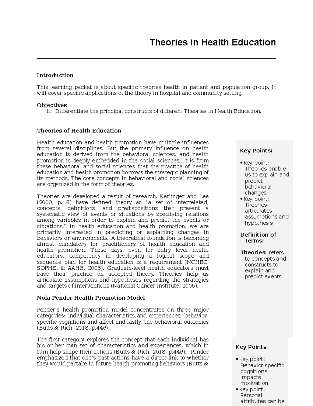 Health Education Theories: Insights and Applications in Practice - Studocu