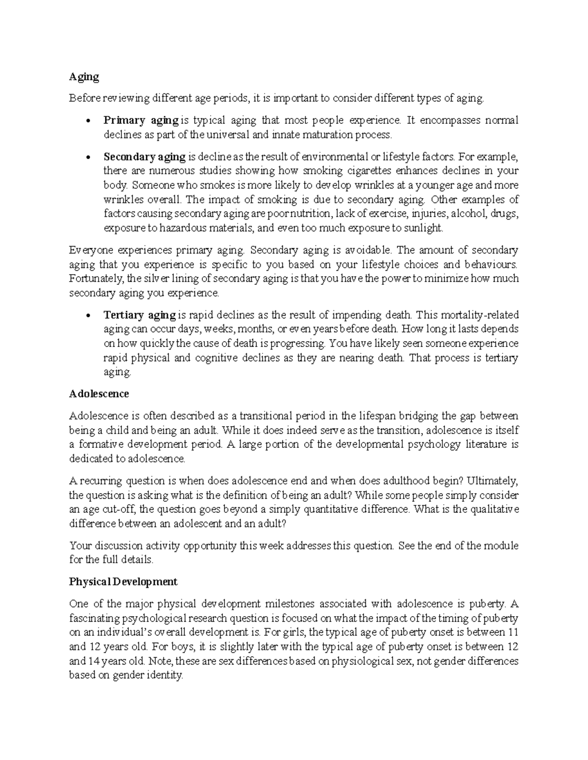 Psychology 2: Comprehensive Notes on Aging and Development - Studocu