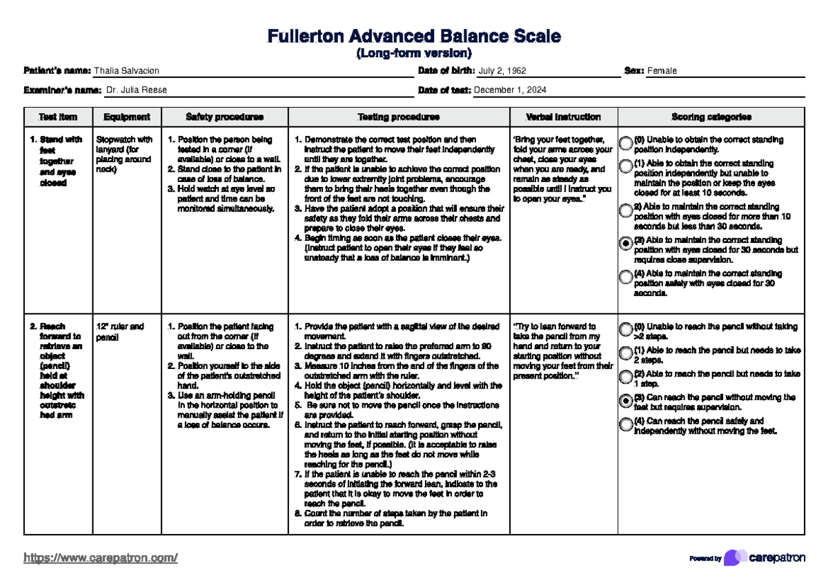 Fullerton advanced balance scale - Fullerton Advanced Balance Scale ...
