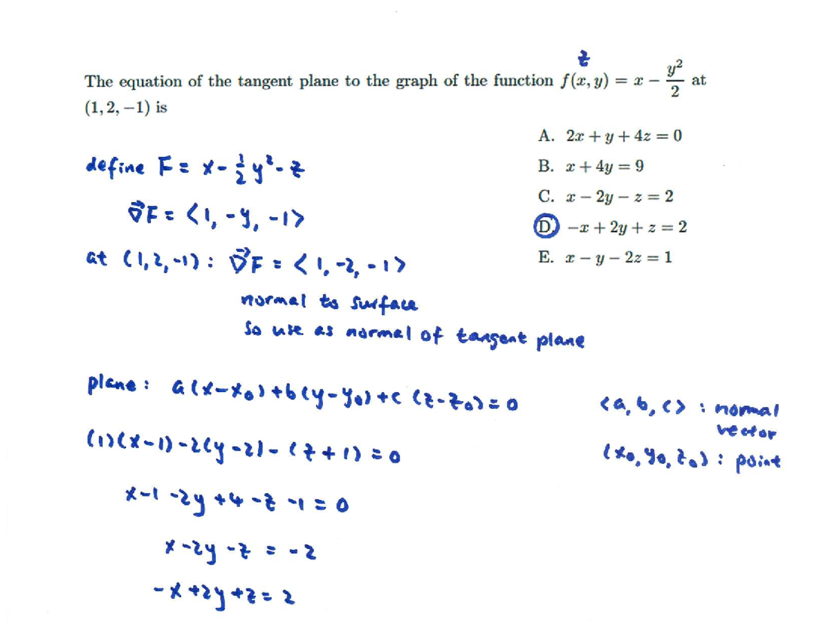 Final Review 1: Tangent Plane Equations and Integrals - Studocu