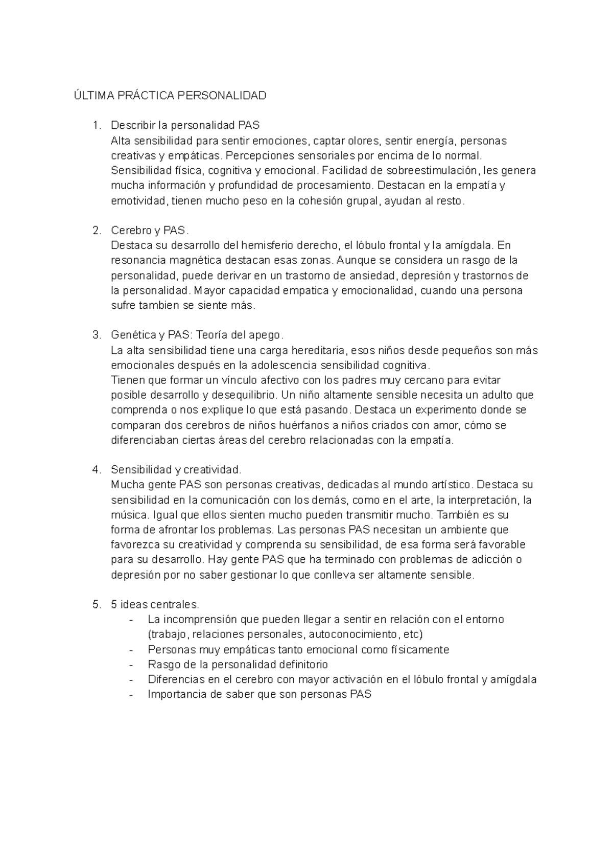Práctica Final: Personalidad y Alta Sensibilidad (PAS) - Studocu