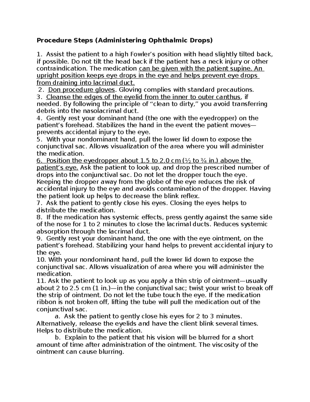 Ophthalmic Drop Administration Procedure: Steps for Safe Delivery - Studocu