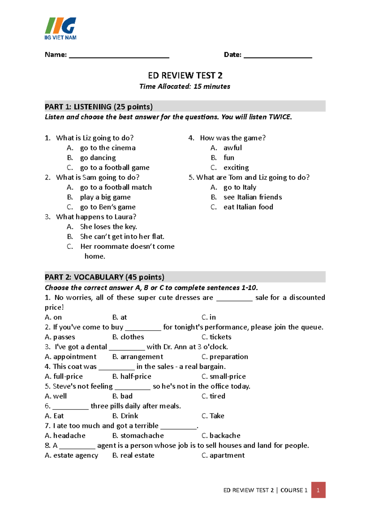 ED REVIEW TEST 2 - Exam Preparation for Course 1 - Studocu