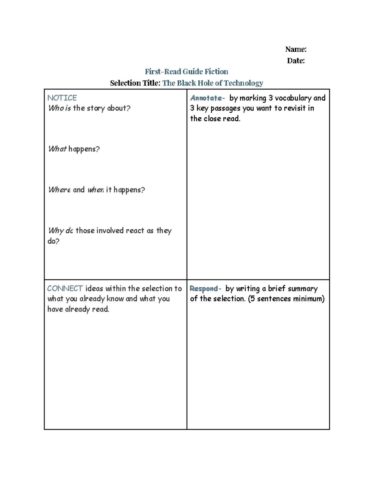 6th Grade English - The Black Hole of Technology Study Guide - Studocu