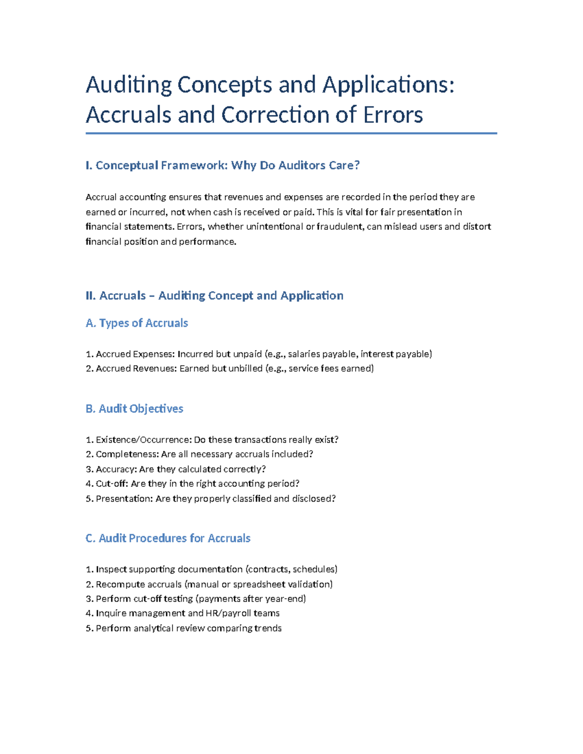 Auditing Concepts: Accruals & Error Correction (ACCT 301) - Studocu