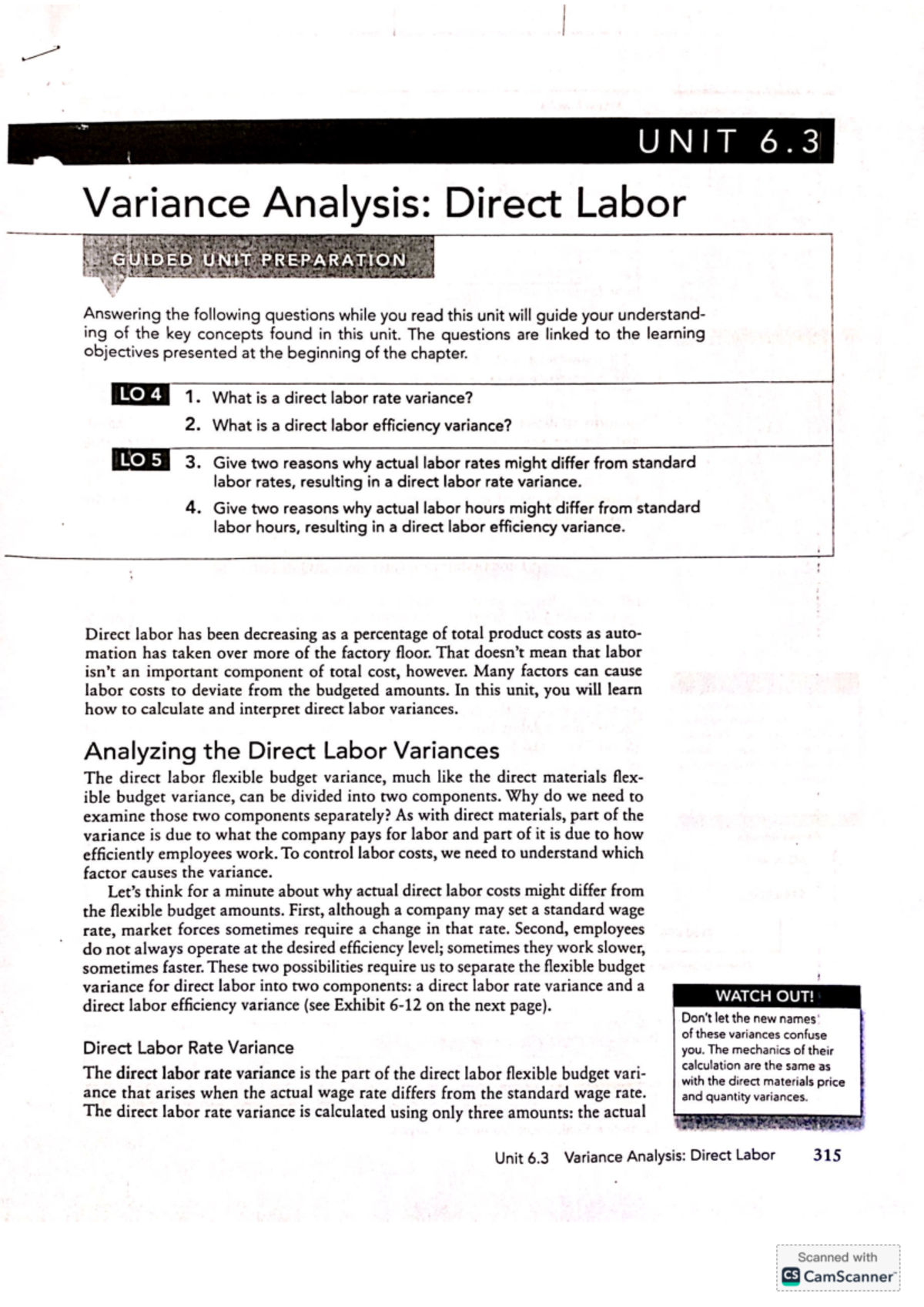 Unit 6 Variance Analysis: Direct Labor and Efficiency Variances - Studocu