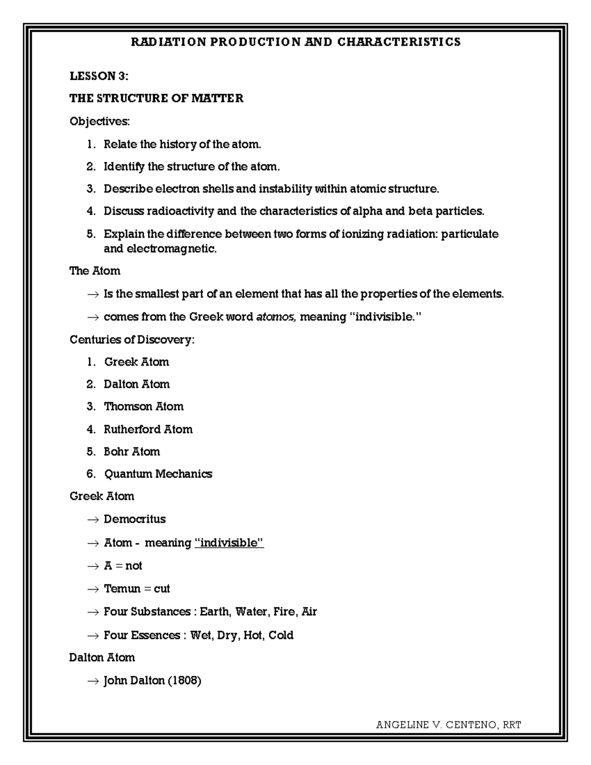 Lesson 3: Radiation Production and Characteristics in Atomic Structure ...