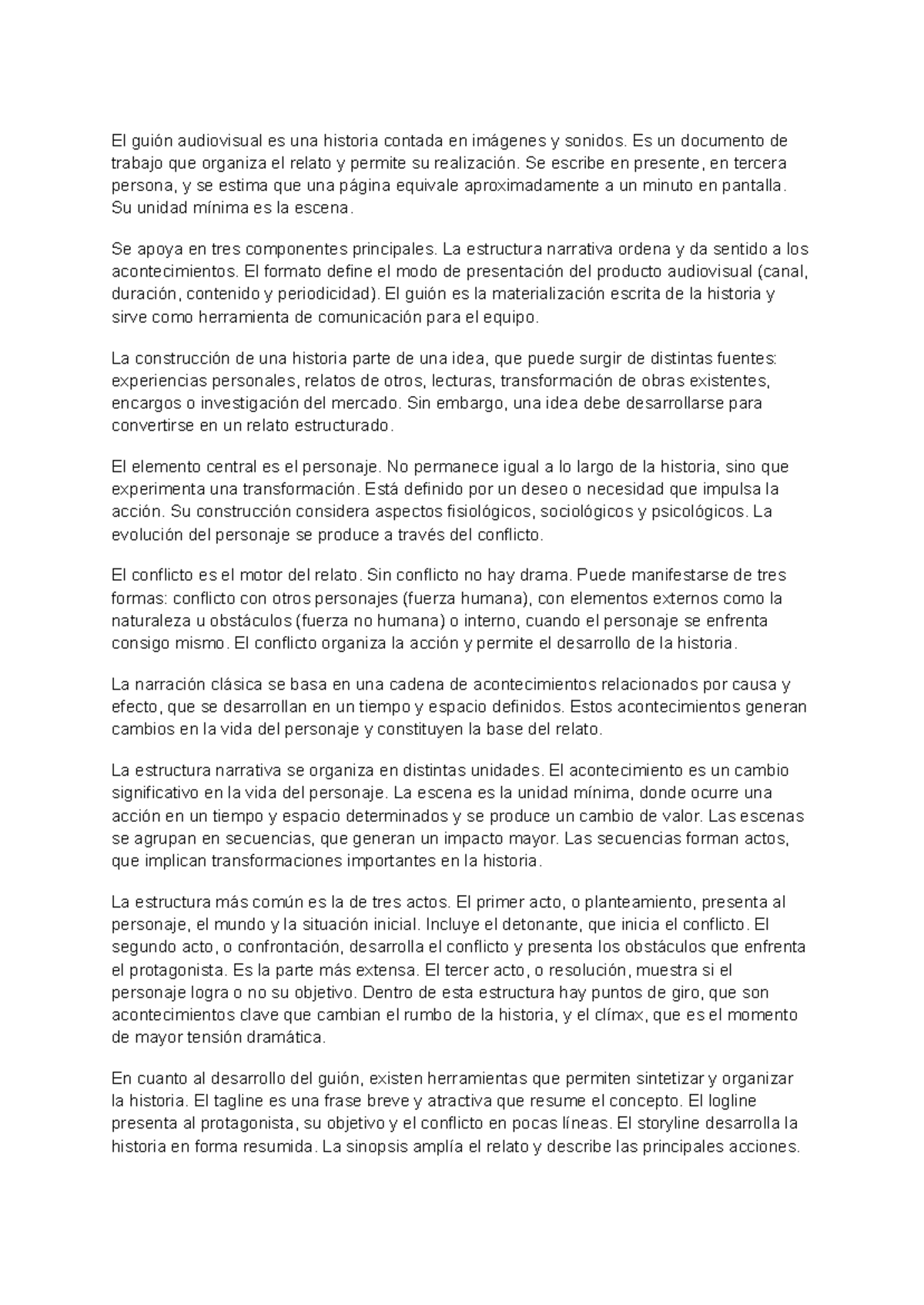Resumen de Estructuras Narrativas y Guión - Parcial I - Studocu