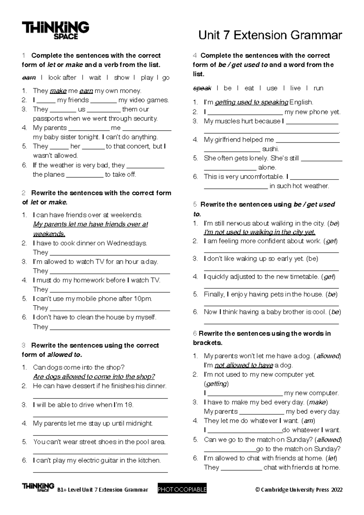 B1+ Grammar Extension: Unit 7 Practice Exercises & Solutions - Studocu