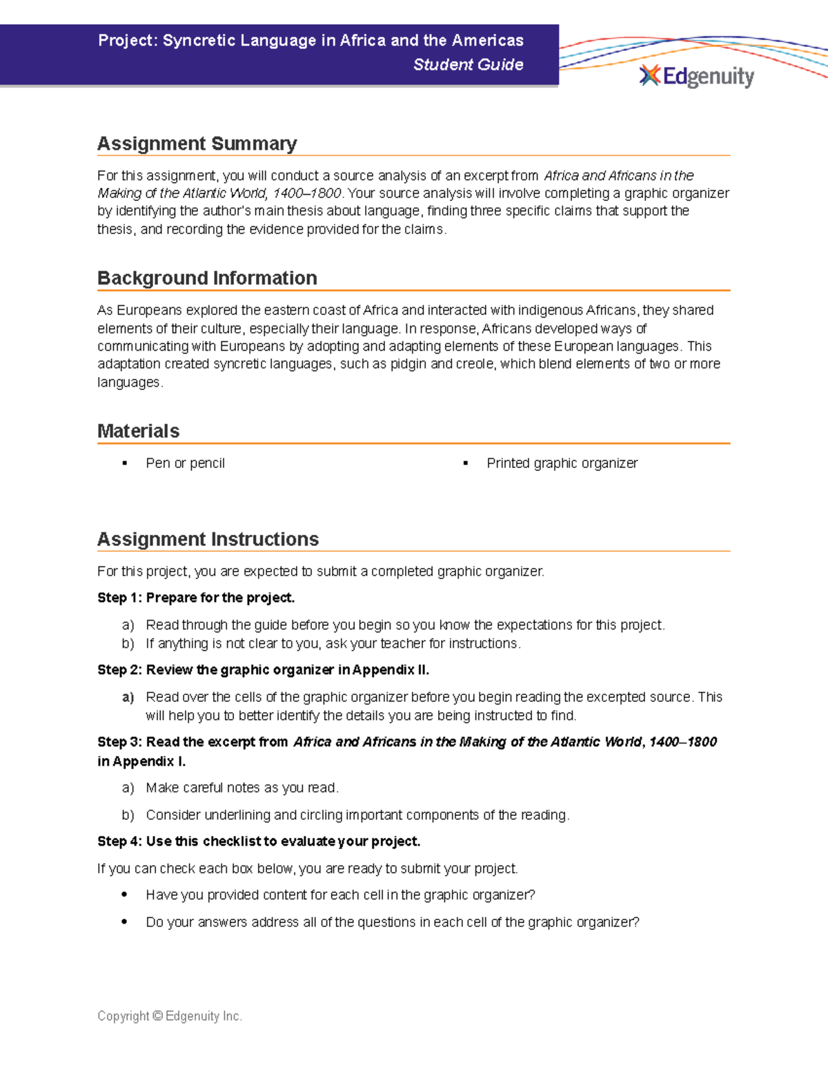 Project Guide: Syncretic Language in Africa & the Americas (7) - Studocu