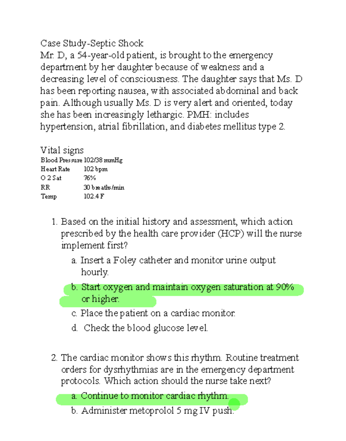 Mr. D Shock Case Study: Emergency Assessment & Nursing Interventions ...