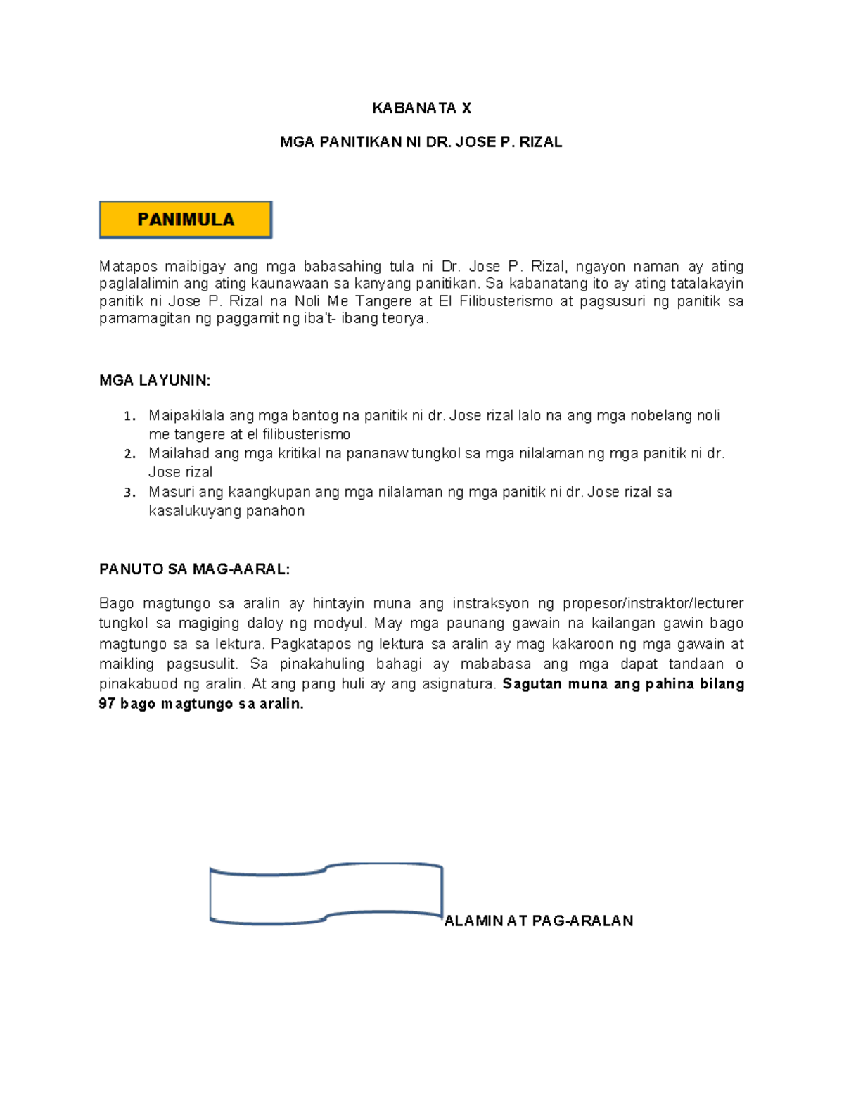 Kabanata X: Pagsusuri ng Panitikan ni Dr. Jose P. Rizal (Noli Me ...