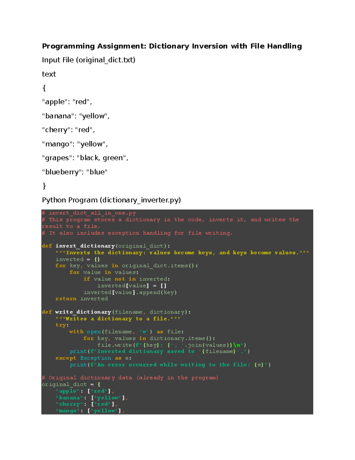 Programming Assignment: Dictionary Inversion & File Handling (Unit 8) - Studocu