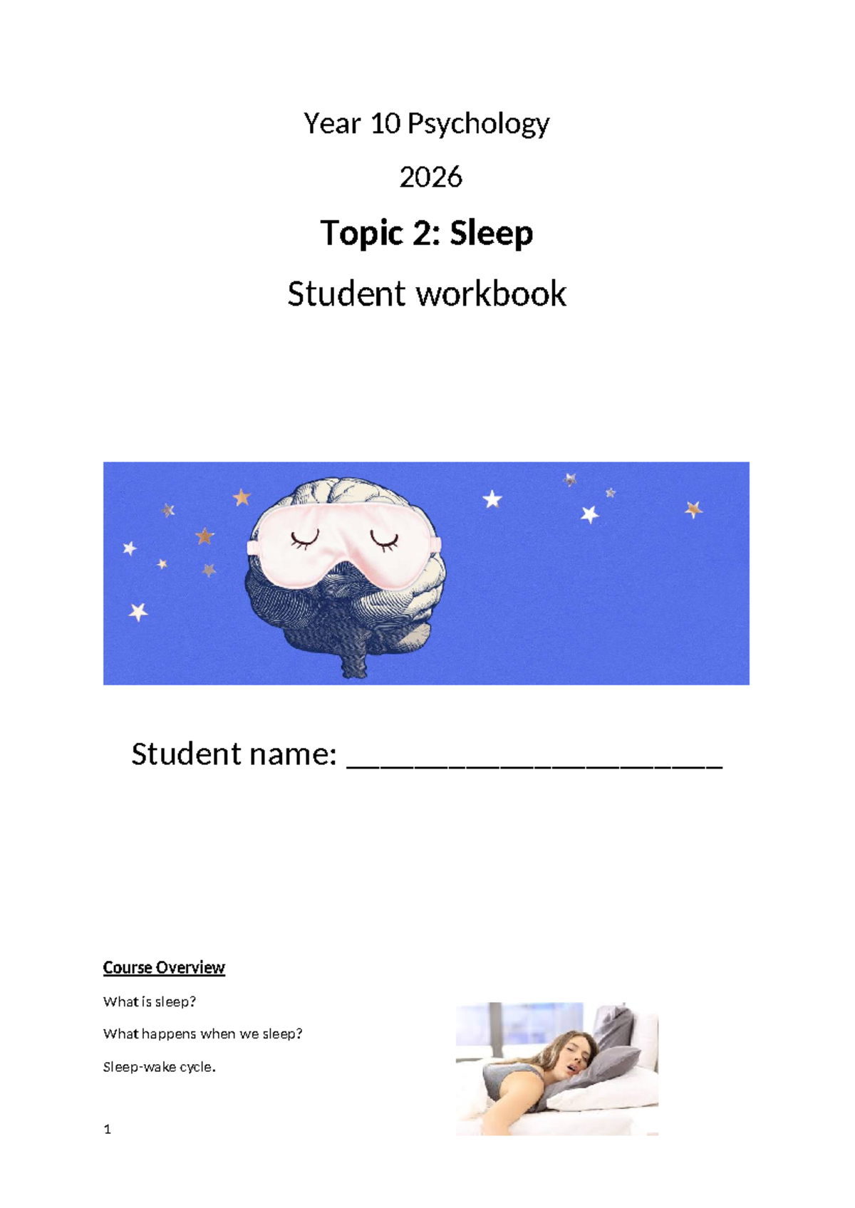 Year 10 Psychology 2026: Topic 2 - Sleep Student Notes - Studocu