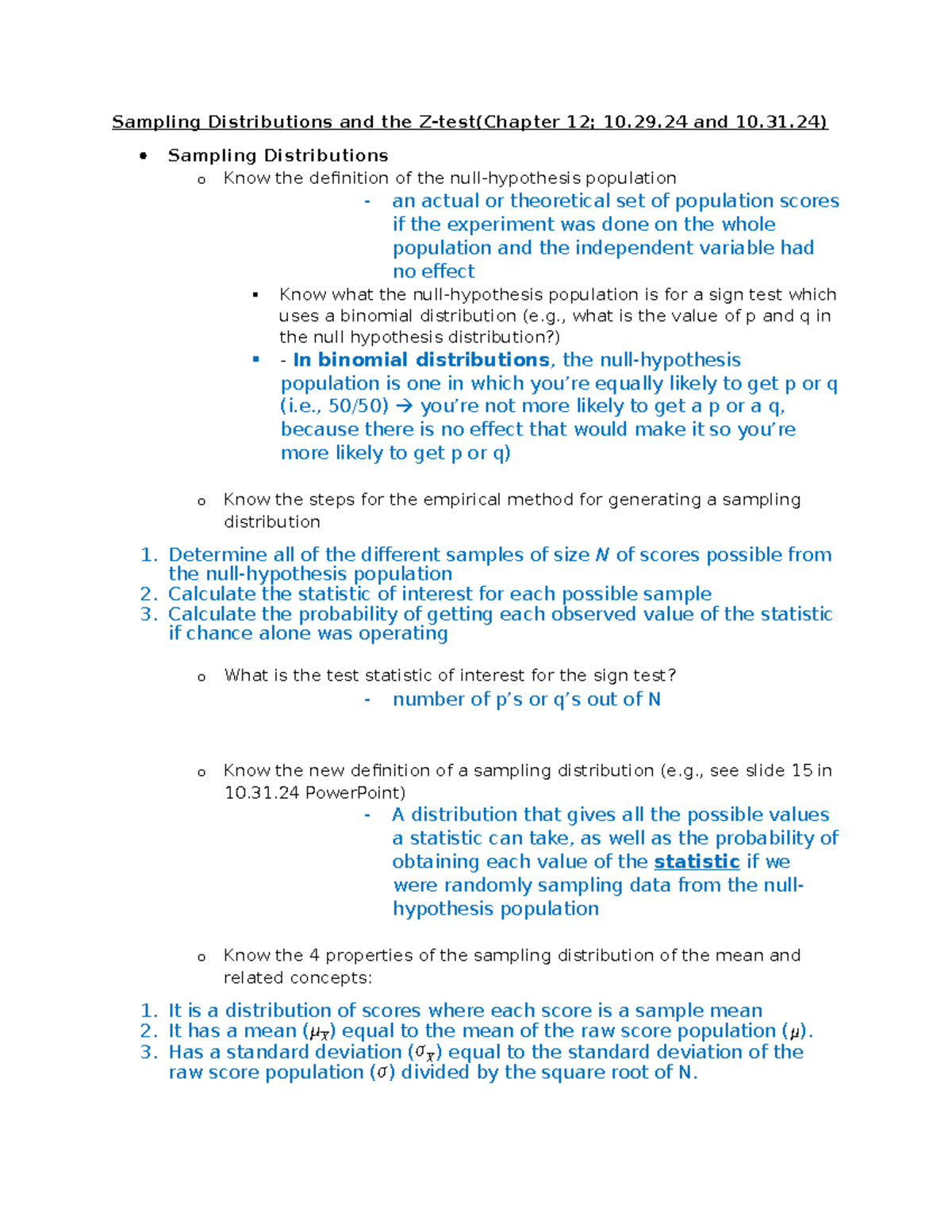 Exam 3 Study Guide: Sampling Distributions (PSY 101) - Studocu
