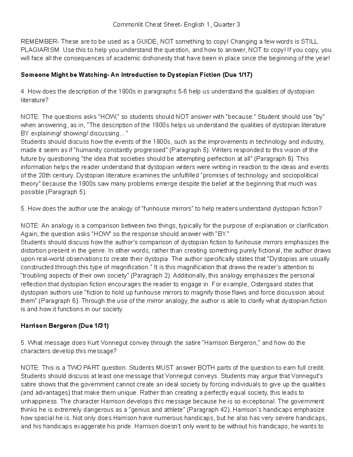 Commonlit Study Guide - English 1, Quarter 3 Exam Prep - Studocu