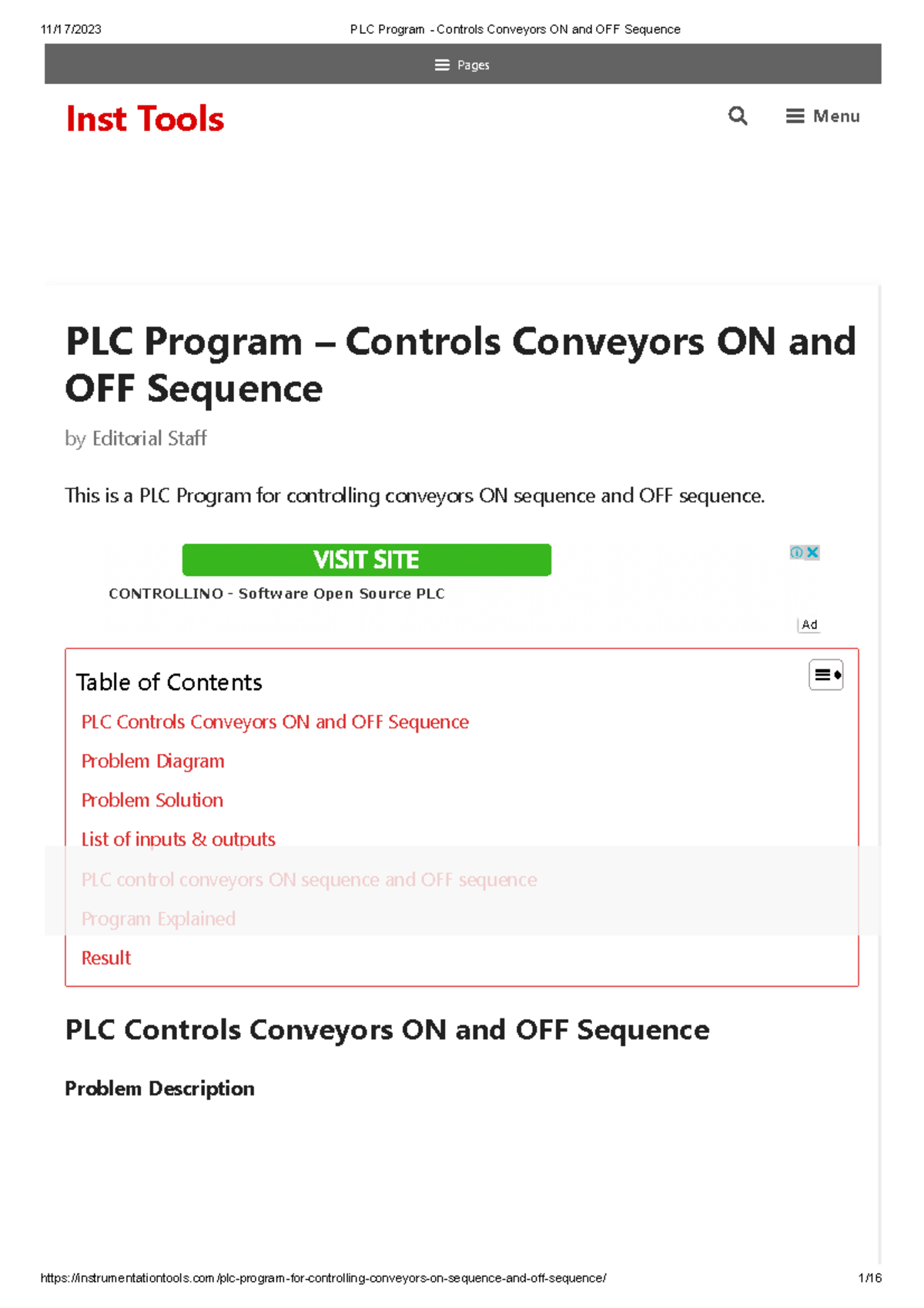 PLC Program - ON/OFF Control Sequence for Conveyors (S7-300) - Studocu